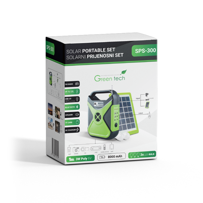 Solarni prijenosni set Green Tech SPS-300, FM, TF, Bluetooth, USB ...